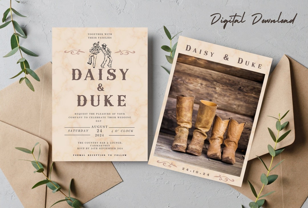 Western Theme Cowboy Cowgirl Wedding Invitation. Editable Template in ...