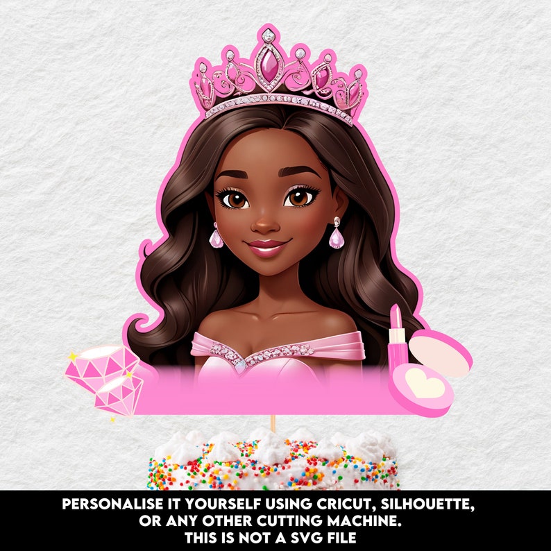 Printable African American Princess Cake Topper, Happy Birthday ...