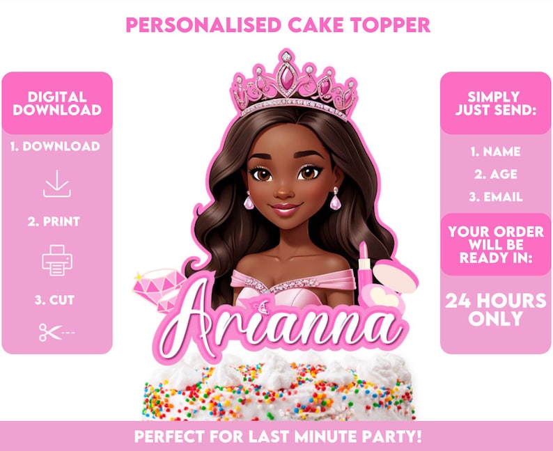 Personalized Princess Birthday Cake Topper, PNG File (digital Download ...