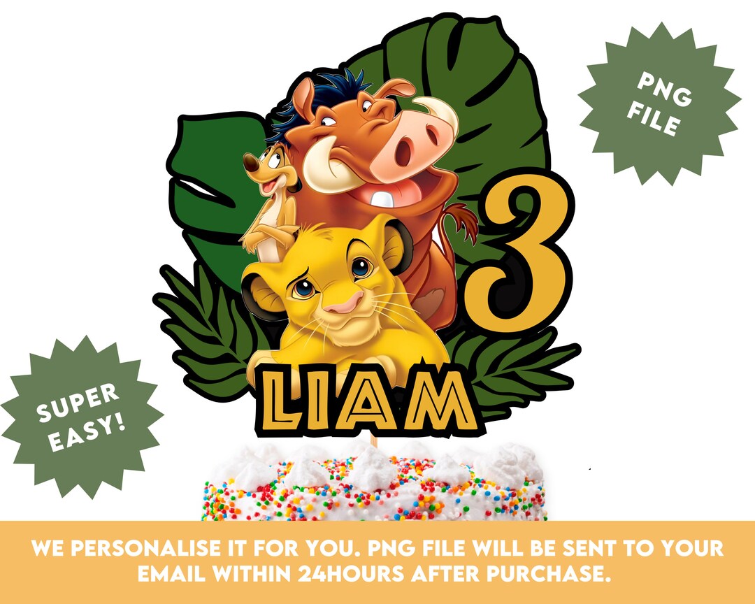 Printable Simba Cake Topper, Personalised Birthday Cake Topper, Digital ...