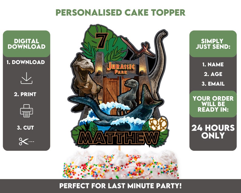 Printable Dinosaur Cake Topper, Personalised Birthday Cake Topper ...