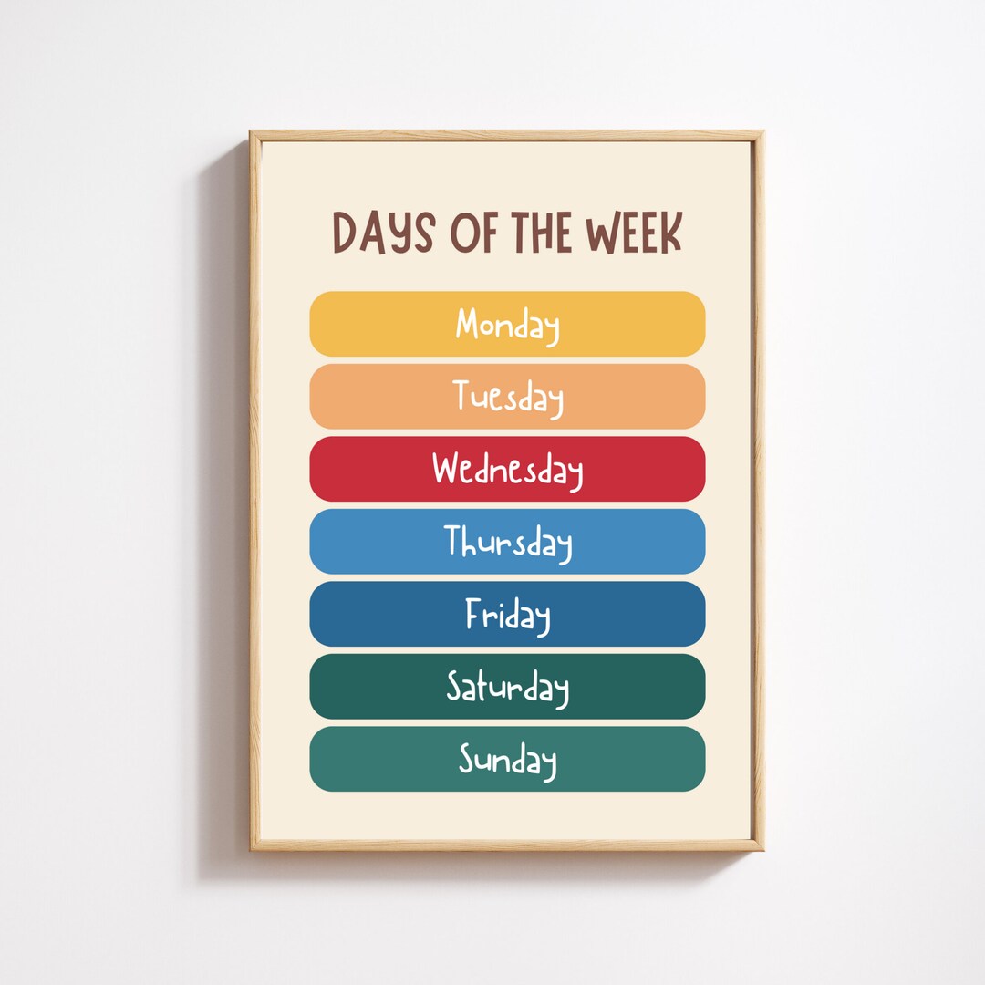 Days of the Week Educational Print Classroom Posters Motivational ...