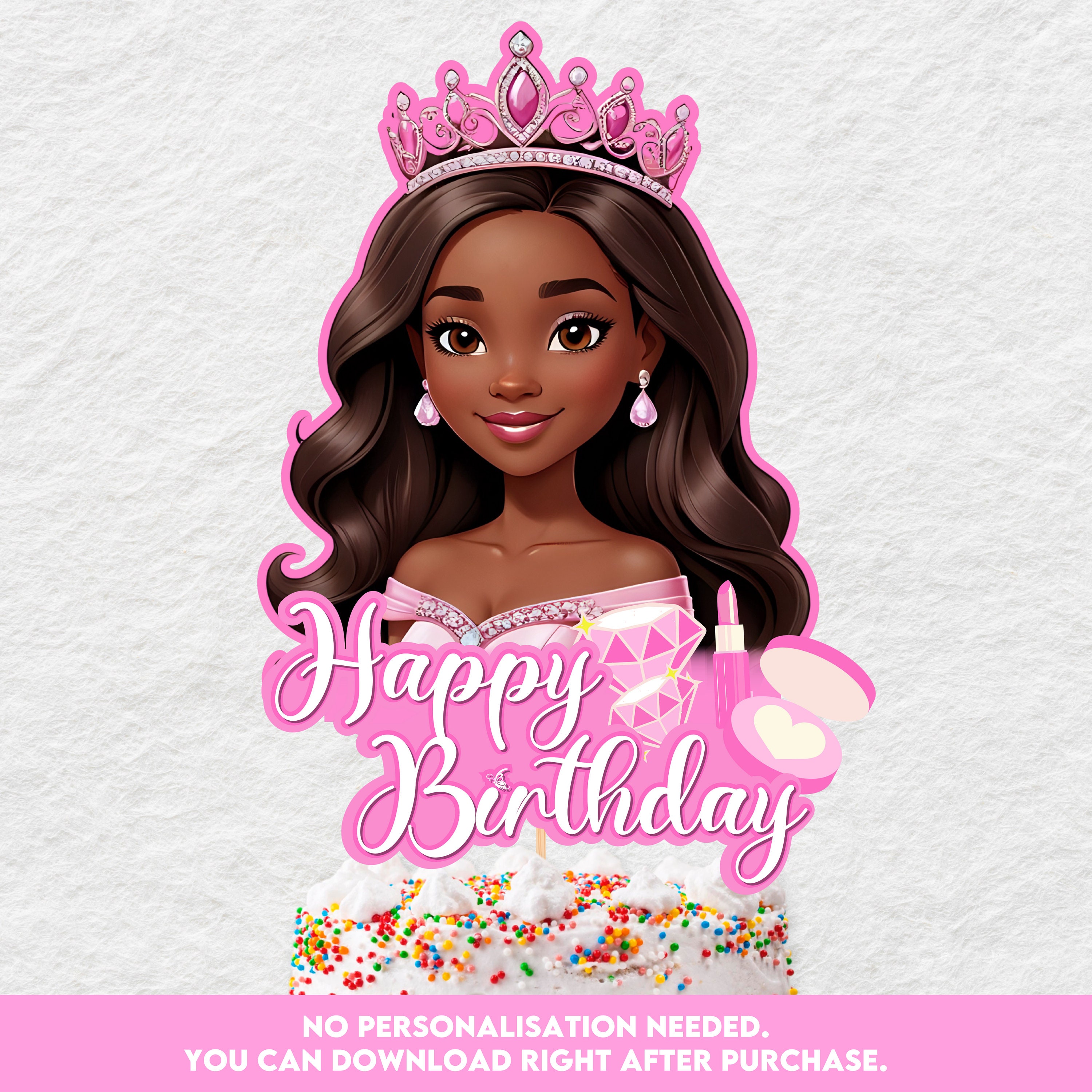 Printable African American Princess Cake Topper, Happy Birthday ...