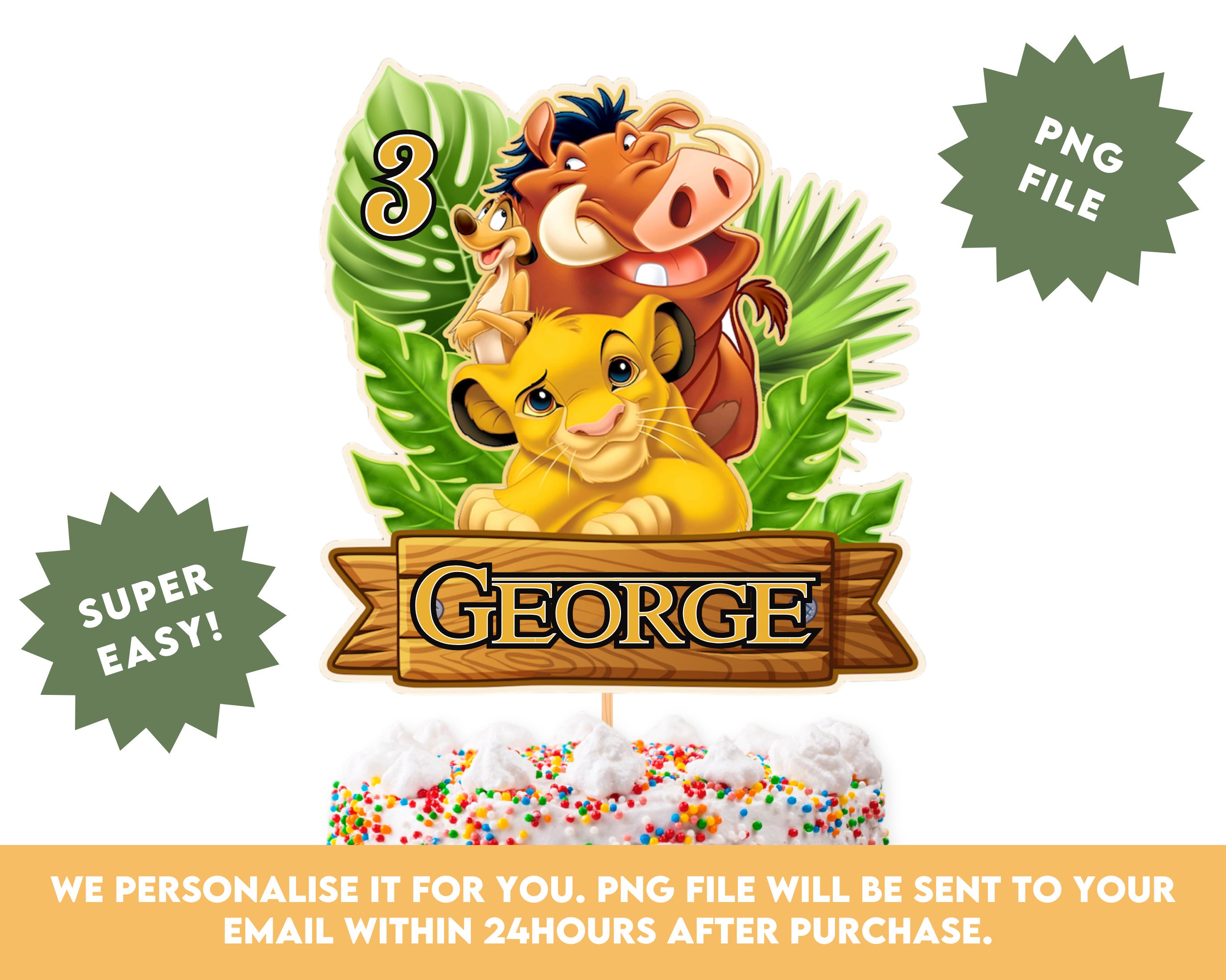 Printable Simba Cake Topper, Personalised Birthday Cake Topper, Digital ...