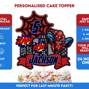 Printable Spiderman Cake Topper, Personalised Birthday Cake Topper, Digital Cake Topper, Digital ...