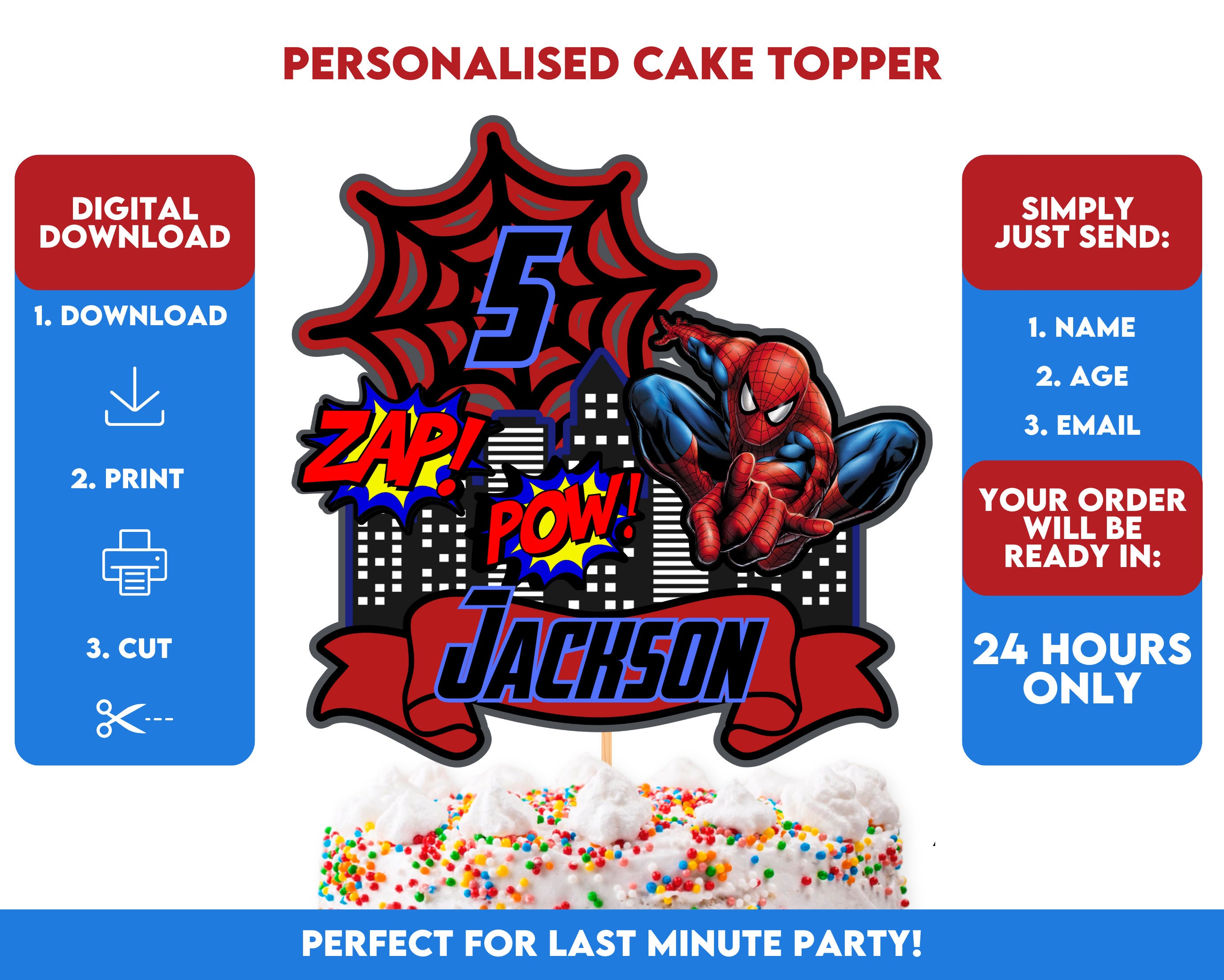 Printable Spiderman Cake Topper, Personalised Birthday Cake Topper ...