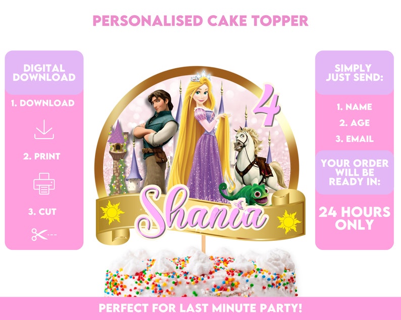 Printable Rapunzel Cake Topper, Personalised Birthday Cake Topper ...