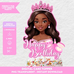 Printable African American Princess Cake Topper, Happy Birthday ...