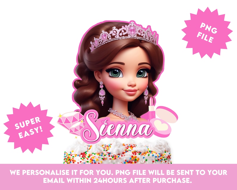 Personalized Birthday Cake Topper, Princess Theme (PNG File) - Etsy