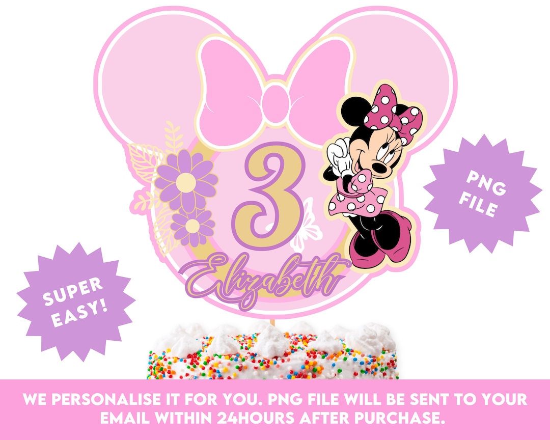 Printable Minnie Cake Topper, Personalised Birthday Cake Topper ...