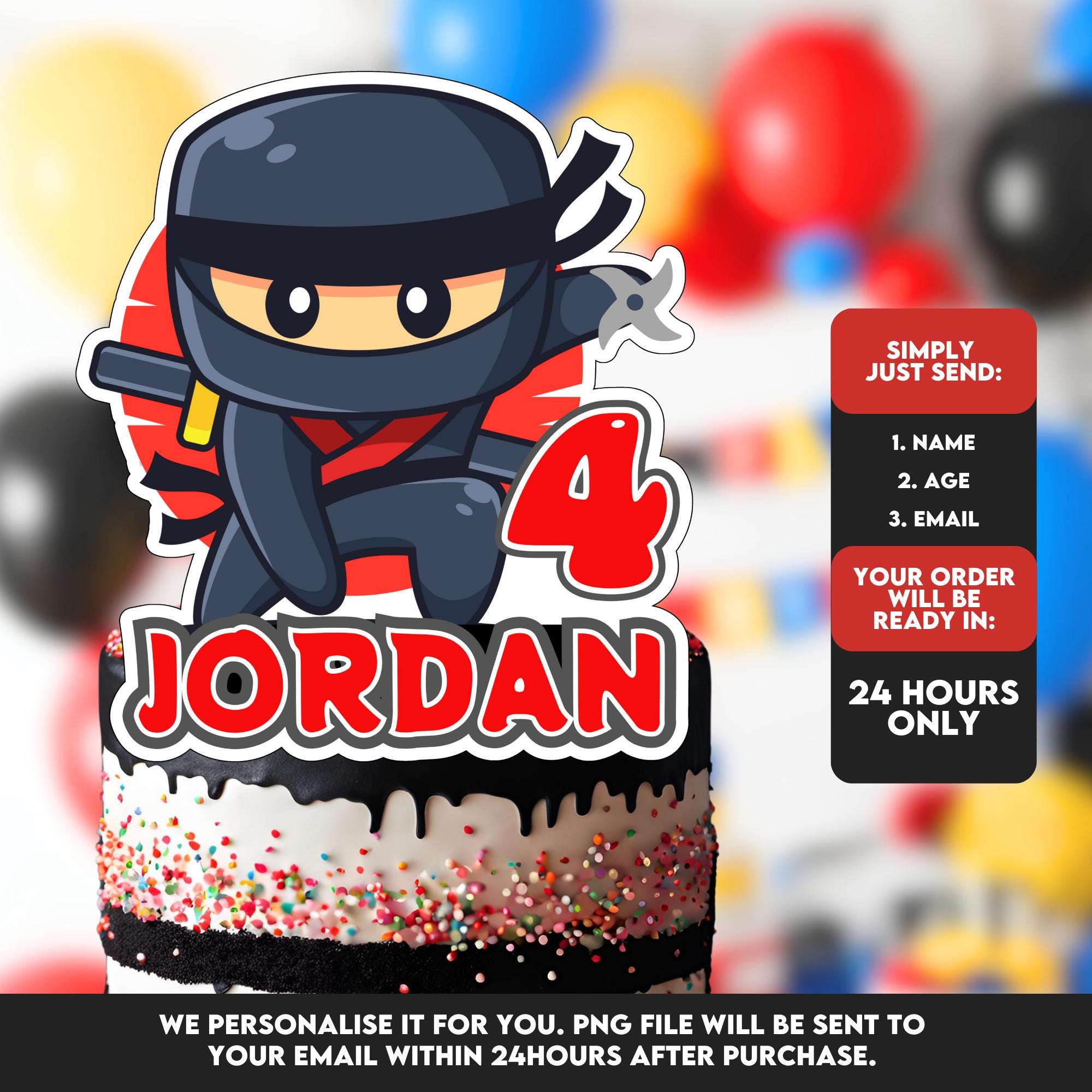 Printable Digital Cake Topper, Personalised Birthday Cake Topper ...