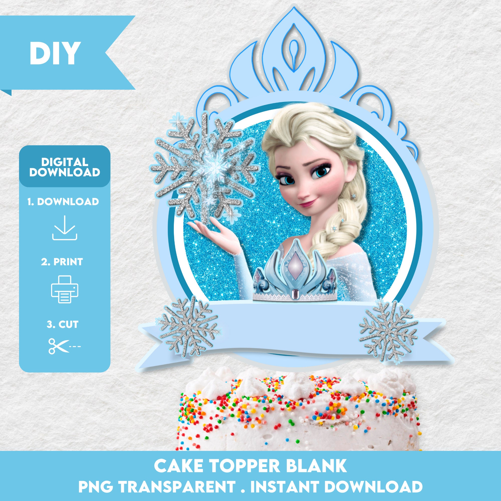 Instant Download Frozen Cake Topper Blank Template, Digital File Cake ...