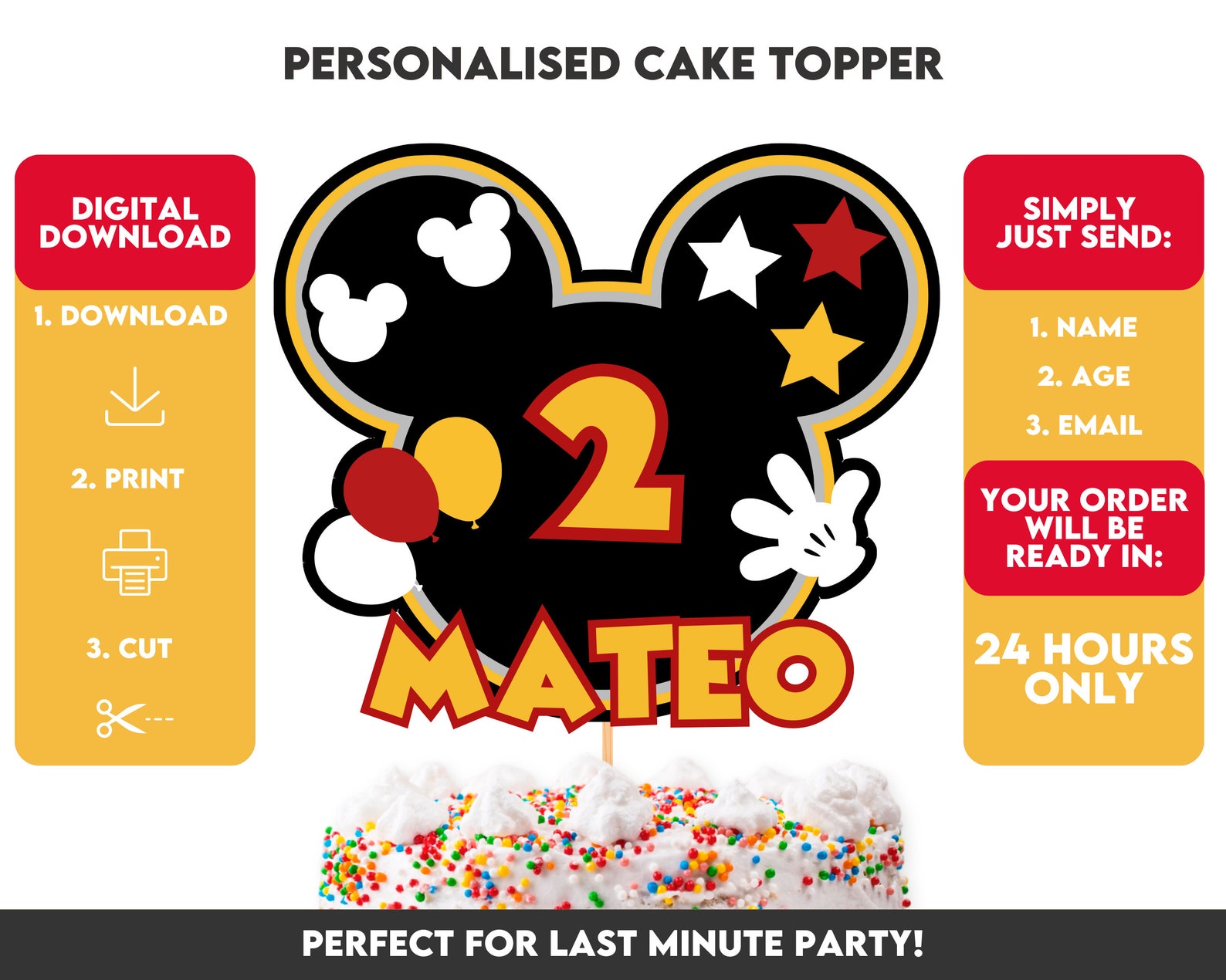 Printable Digital Cake Topper, Personalised Birthday Cake Topper ...