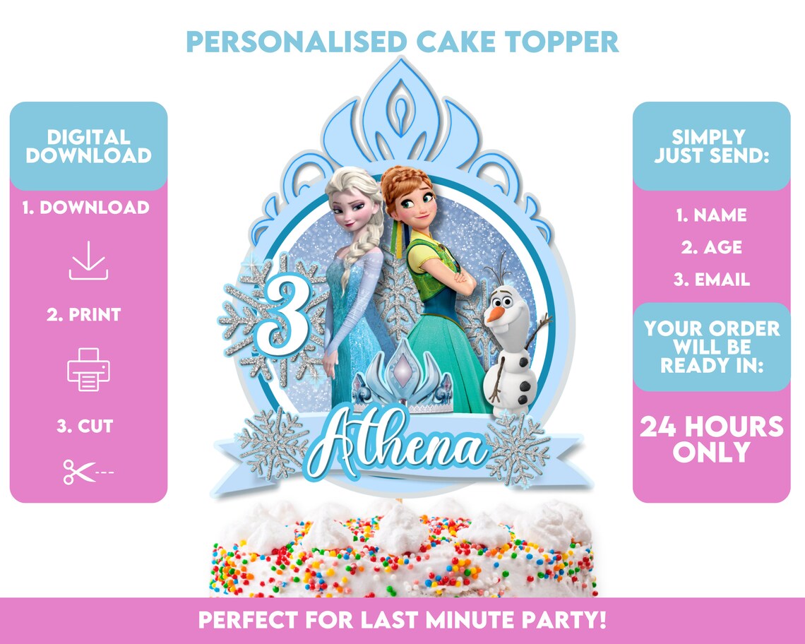 Printable Elsa Anna Cake Topper, Personalised Birthday Cake Topper ...