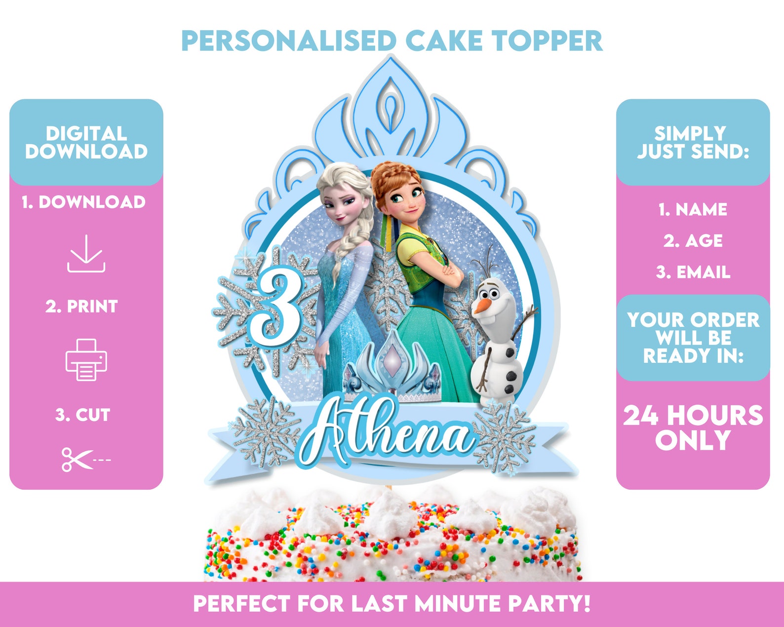 Printable Elsa Anna Cake Topper, Personalised Birthday Cake Topper ...