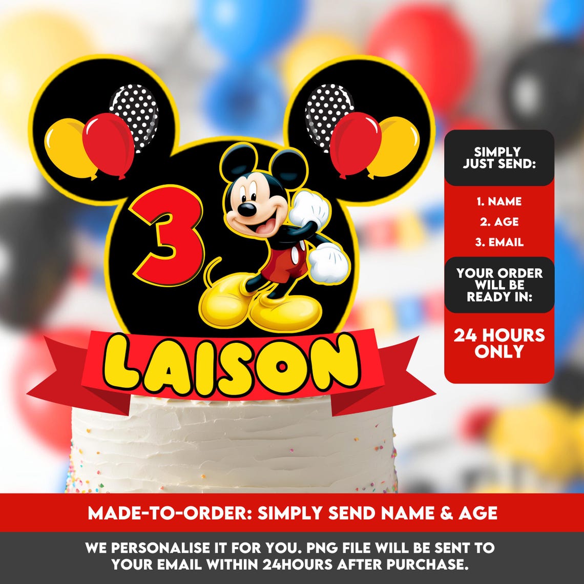 Printable Digital Cake Topper, Personalised Birthday Cake Topper ...