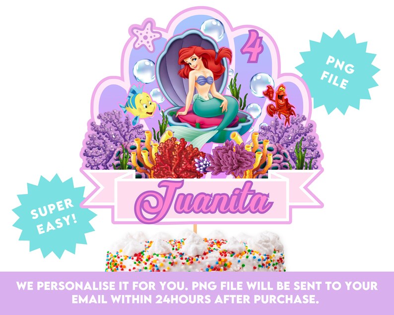 Personalized Mermaid Birthday Cake Topper, PNG File (digital Download ...
