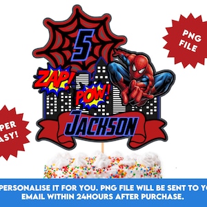 Printable Spiderman Cake Topper, Personalised Birthday Cake Topper, Digital Cake Topper, Digital ...