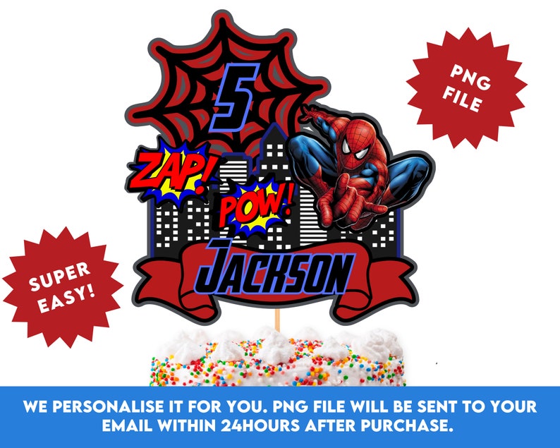 Printable Spiderman Cake Topper, Personalised Birthday Cake Topper, Digital Cake Topper, Digital ...