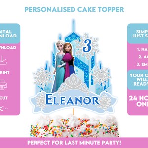 Printable Elsa Anna Cake Topper, Personalised Birthday Cake Topper ...