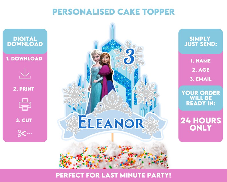 Printable Elsa Anna Cake Topper, Personalised Birthday Cake Topper ...