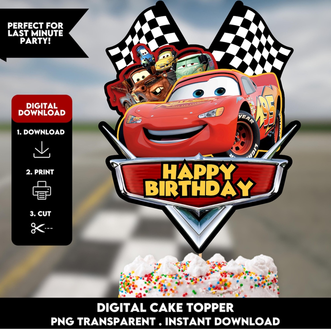 Printable Car Cake Topper, Happy Birthday Car Cake Topper, Digital Cake ...