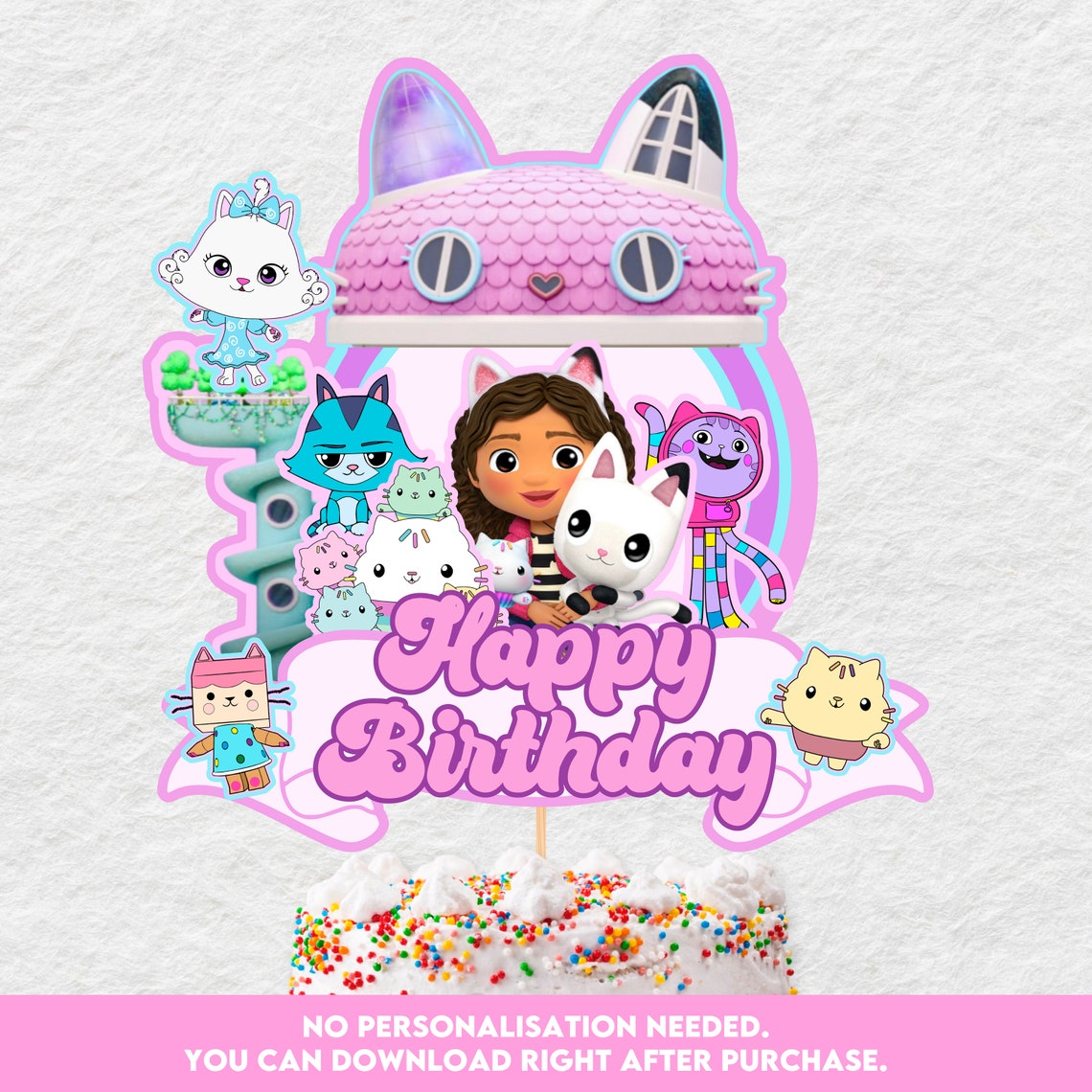 Printable Gabby Cake Topper, Happy Birthday Gabby Cake Topper, Digital ...