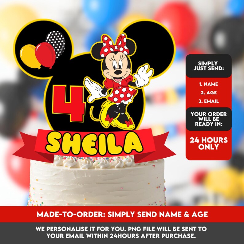 Personalized Birthday Cake Topper, Minnie Mouse Theme (PNG File) - Etsy