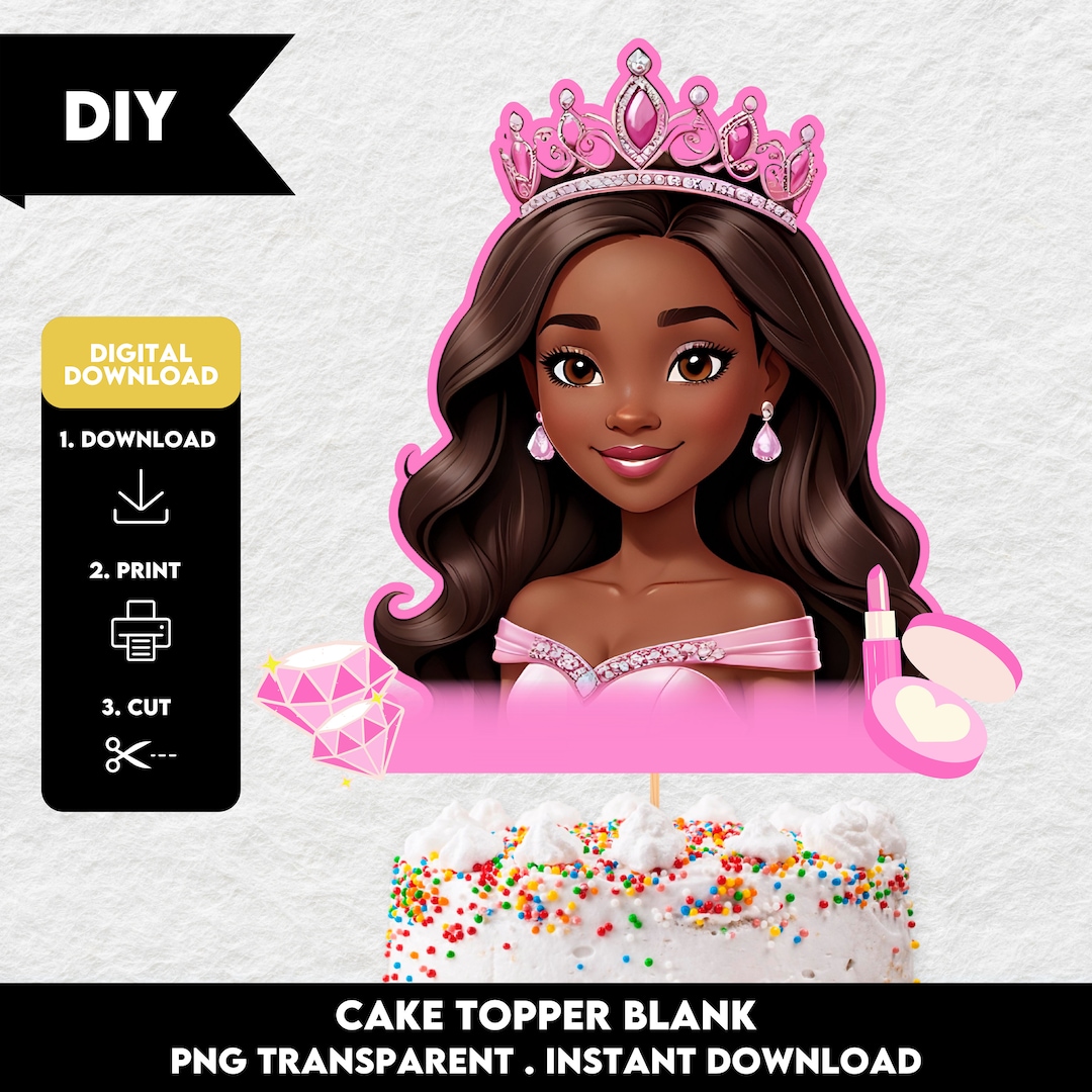 Printable African American Princess Cake Topper, Happy Birthday ...