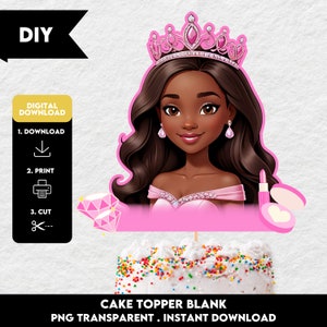 Printable African American Princess Cake Topper, Happy Birthday ...
