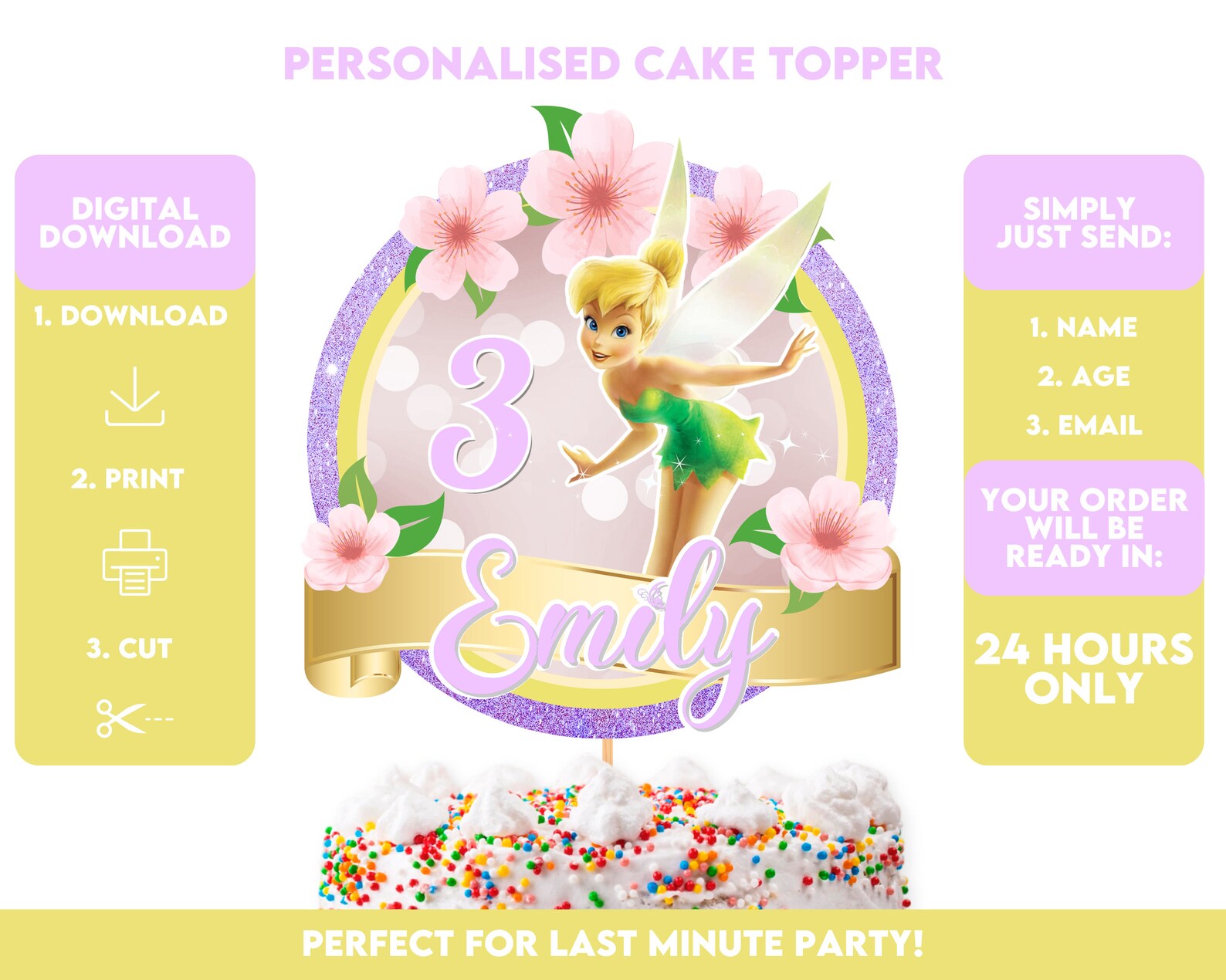 Personalized Tinkerbell Birthday Cake Topper, Custom PNG (digital ...