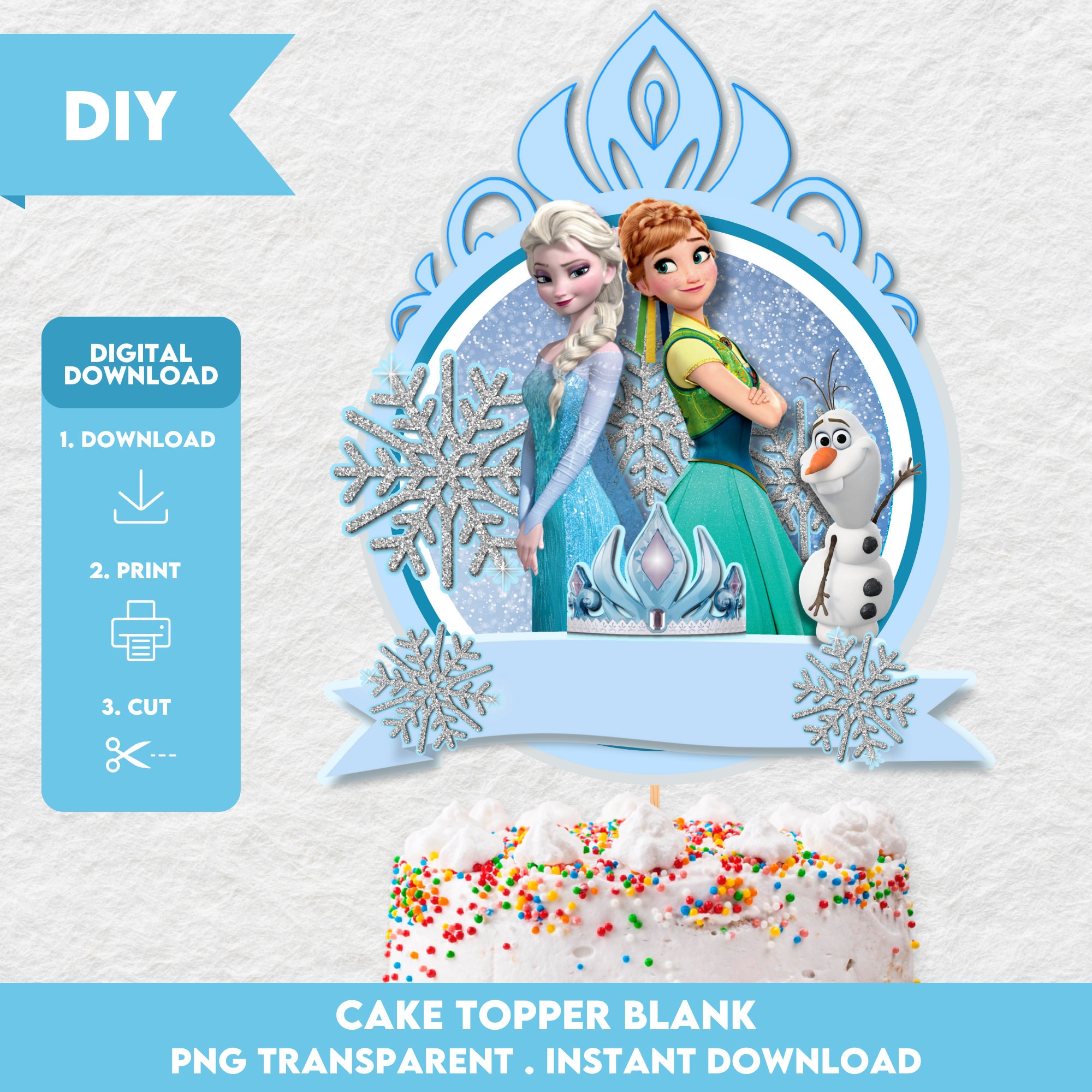 Instant Download Frozen Cake Topper Blank Template, Digital File Cake ...