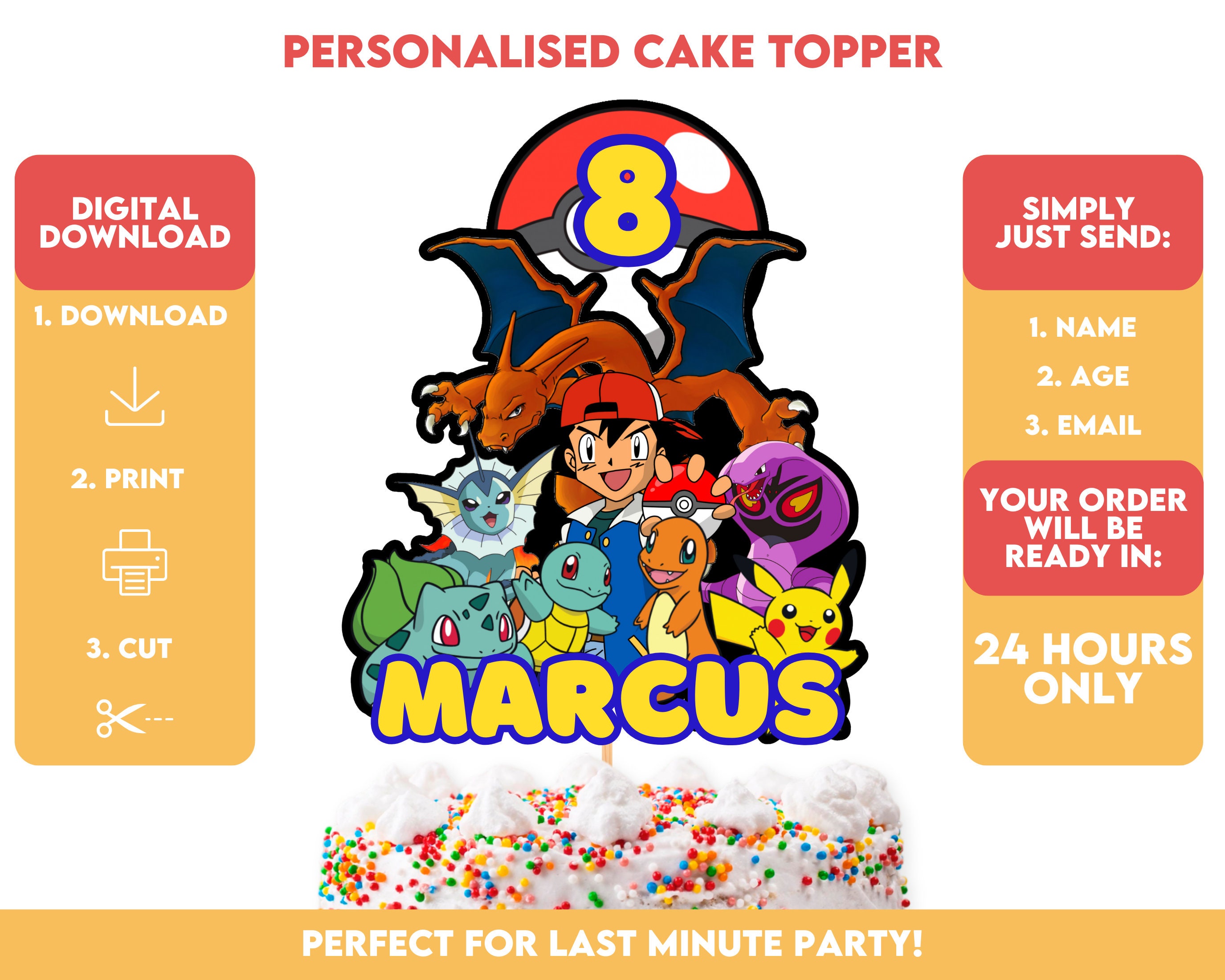 Printable Poke Mon Cake Topper, Personalised Birthday Cake Topper ...