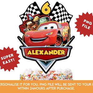 Personalized Cars Birthday Cake Topper, Lightning Mcqueen Theme (PNG ...