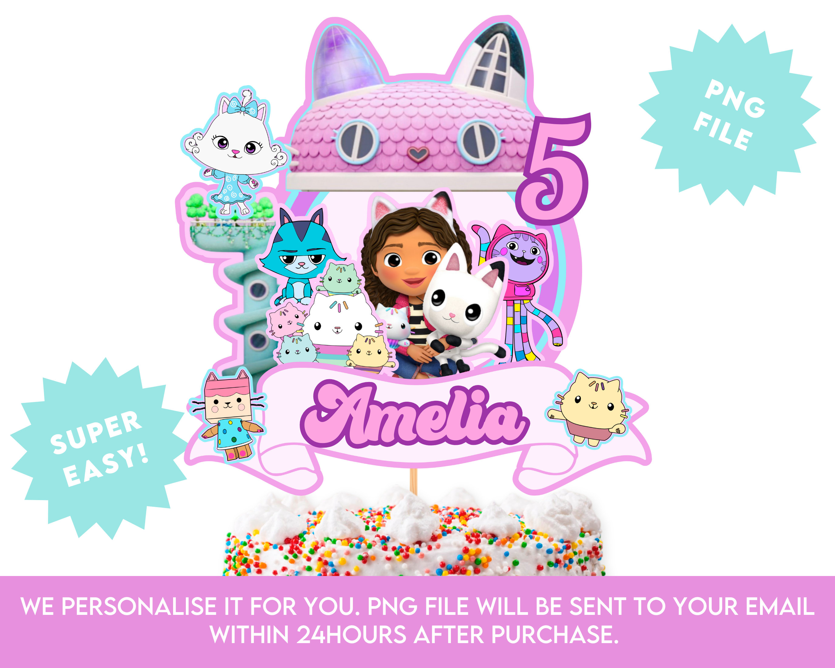 Printable Digital Cake Topper, Personalised Birthday Cake Topper ...