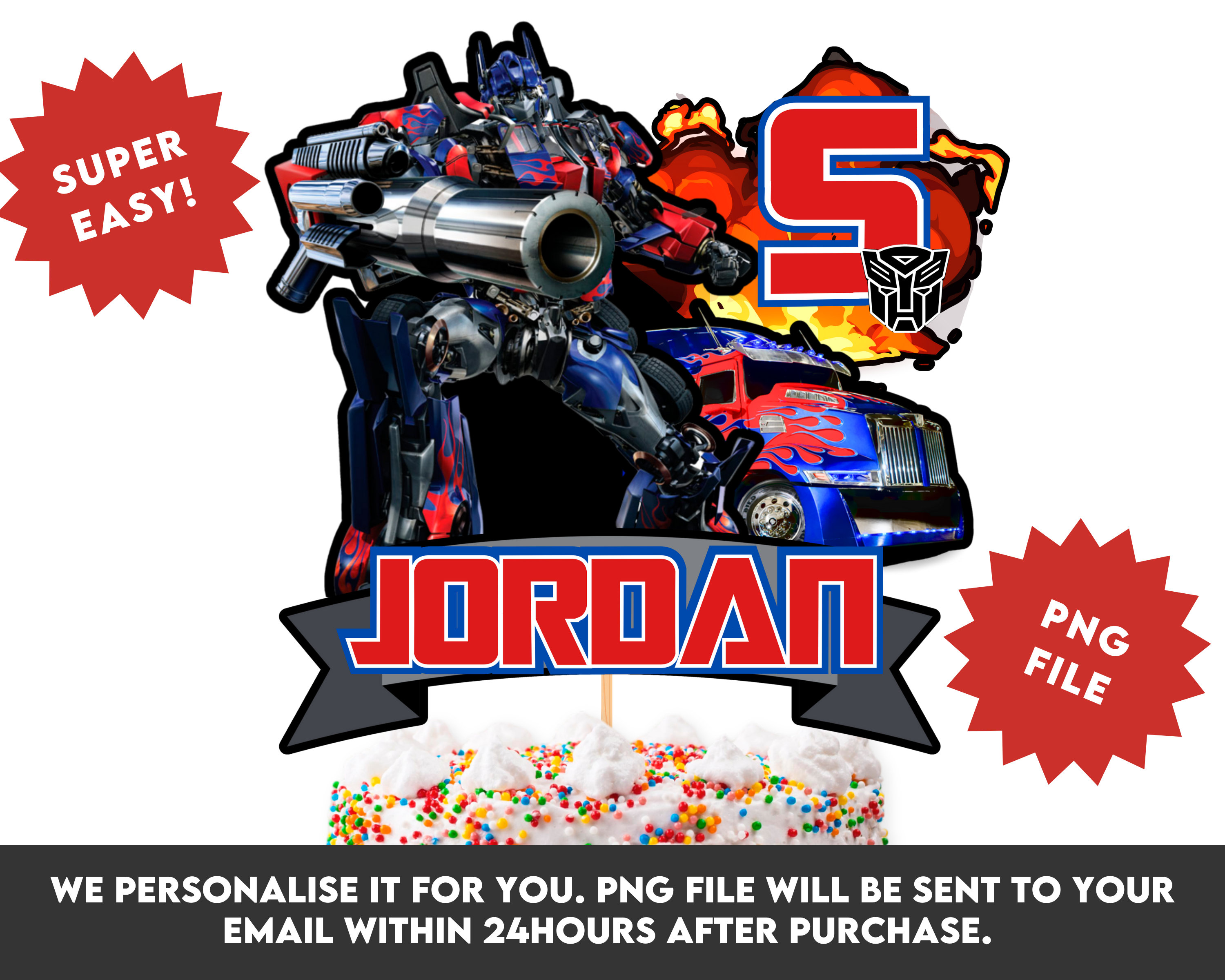 Printable Transforme Cake Topper, Personalised Birthday Cake Topper ...