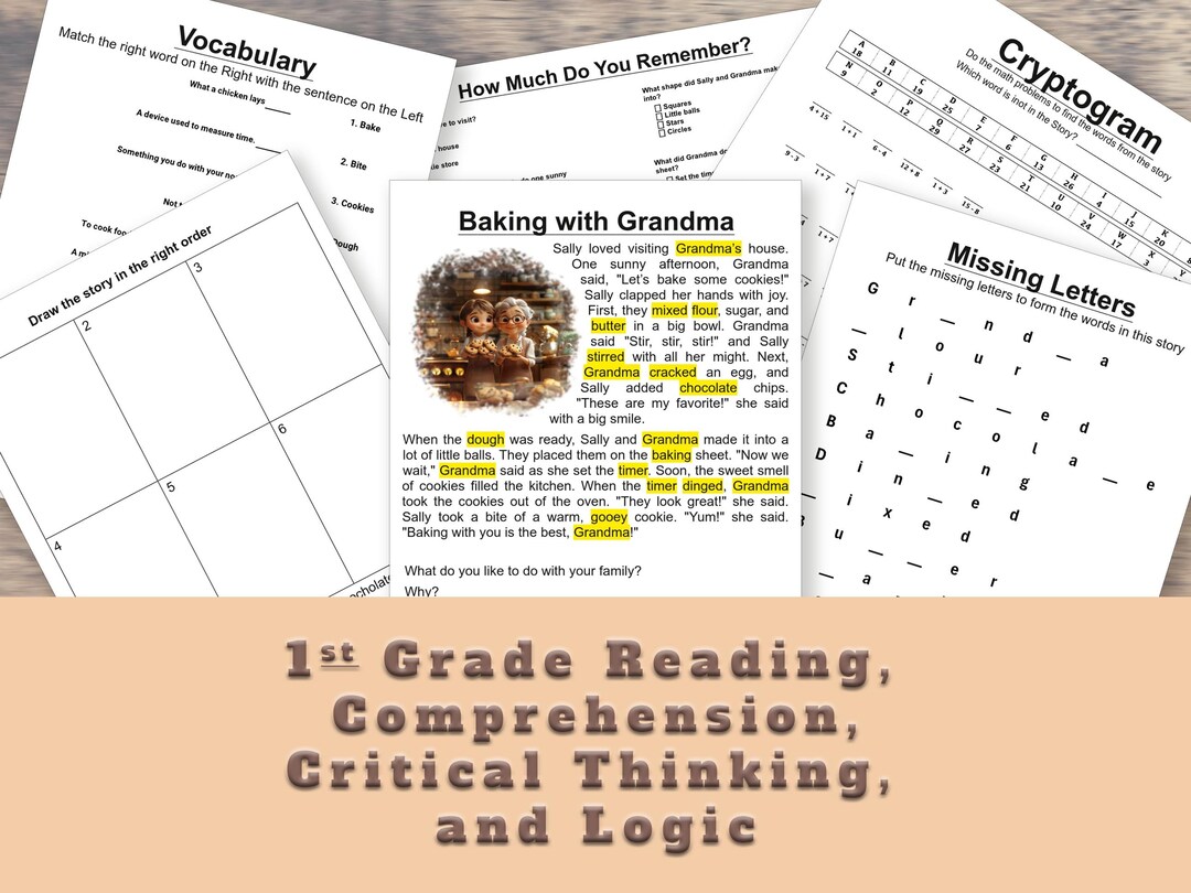 Baking With Grandma: First Grade Reading Comprehension Workbook (PDF ...