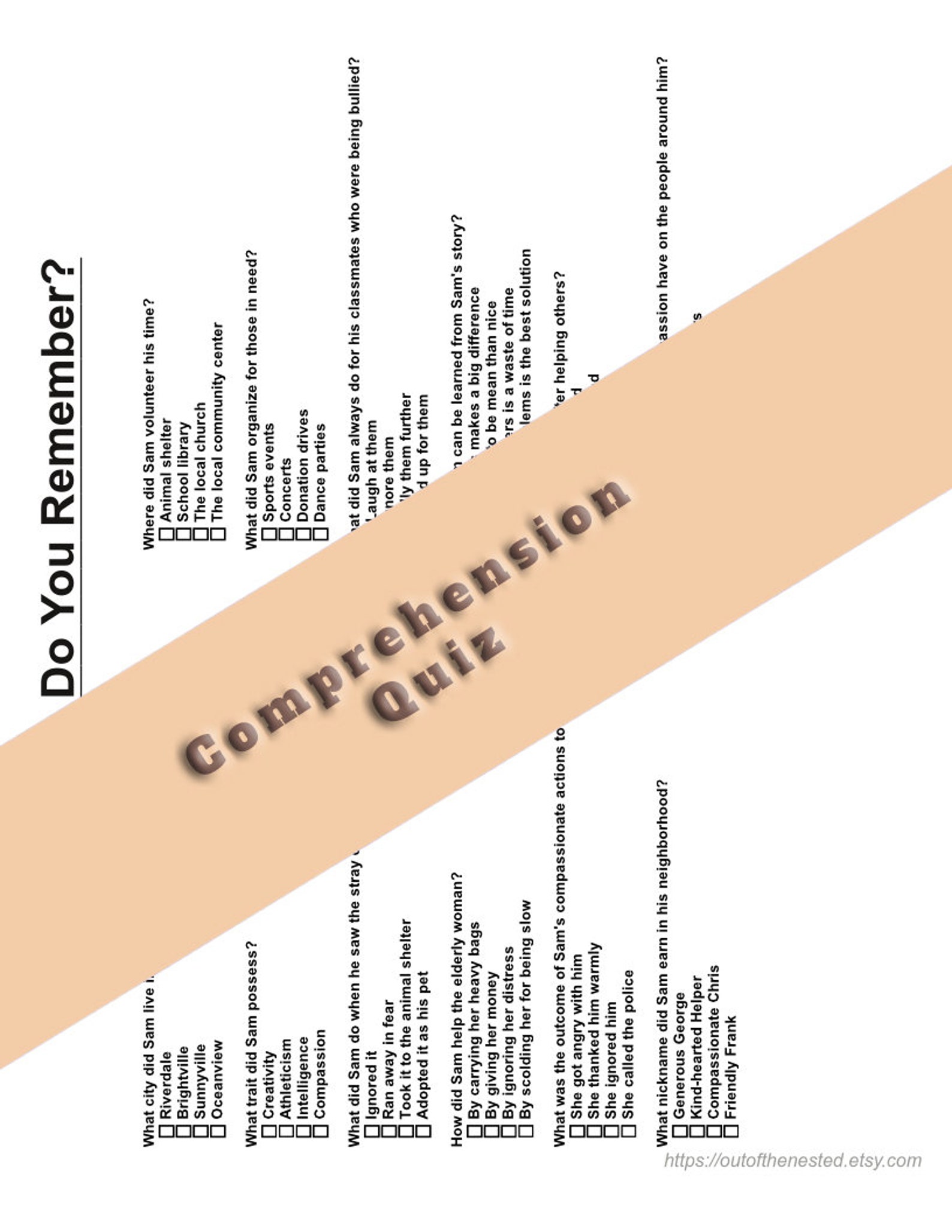 Compassionate Sam Reading, Fourth Grade Reading Comprehension, Grade 4 ...