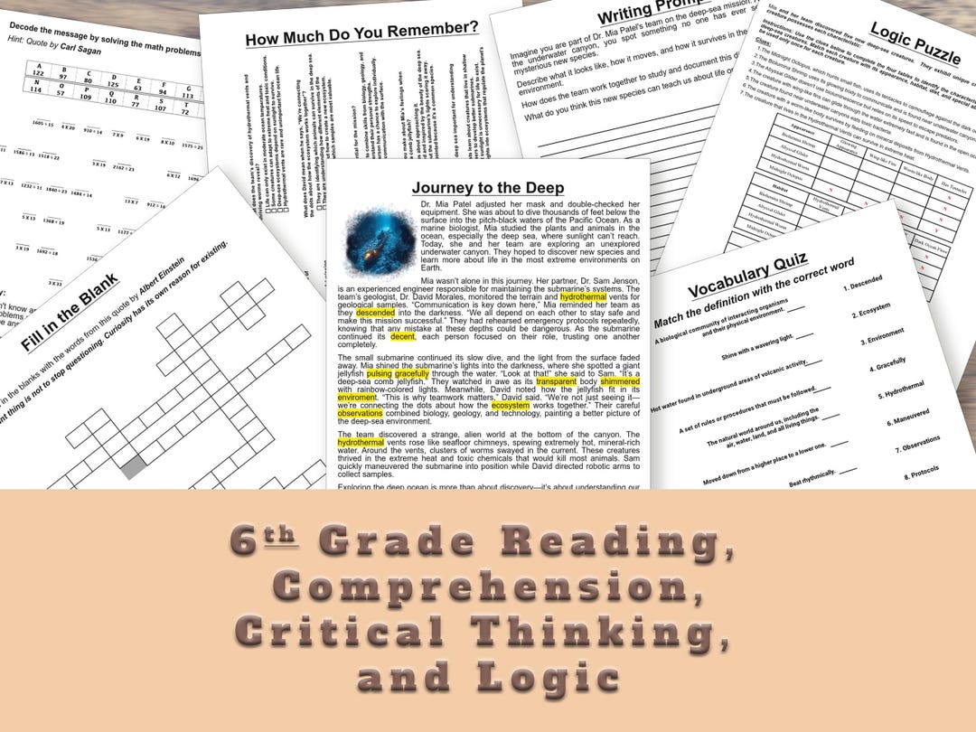 Journey to the Deep: Sixth Grade Reading Comprehension Workbook (PDF ...