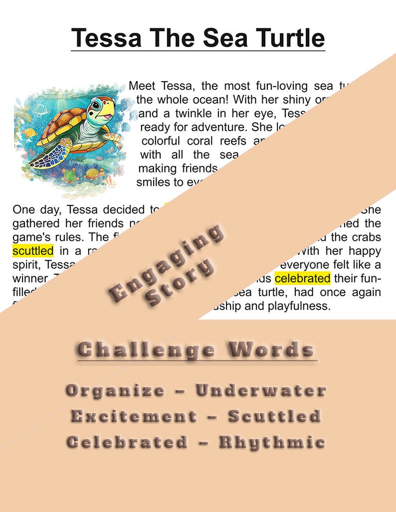 Tessa the Sea Turtle: Fourth Grade Reading Comprehension (PDF & JPEG ...