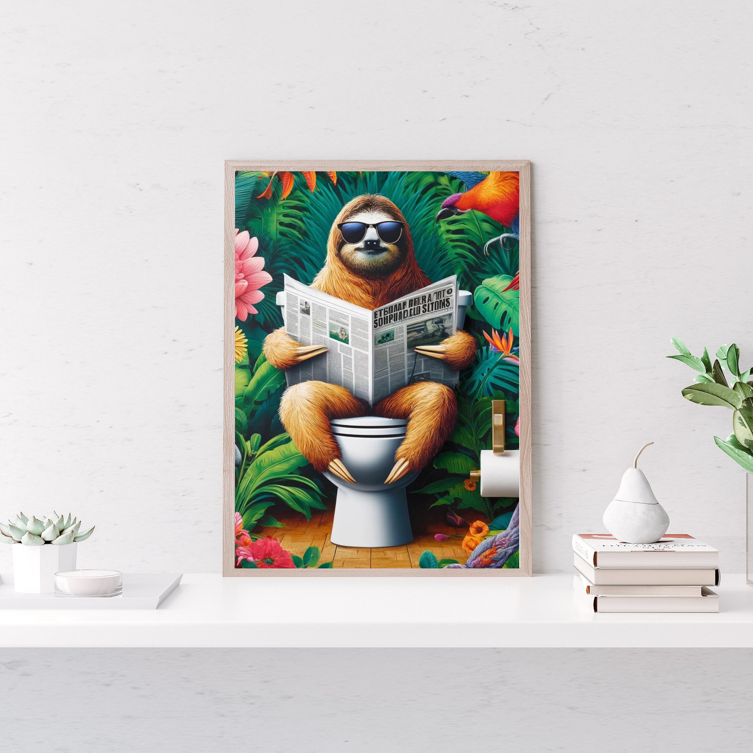 Sloth on Toilet Bathroom Print, Animal on Toilet Funny Instant Download ...