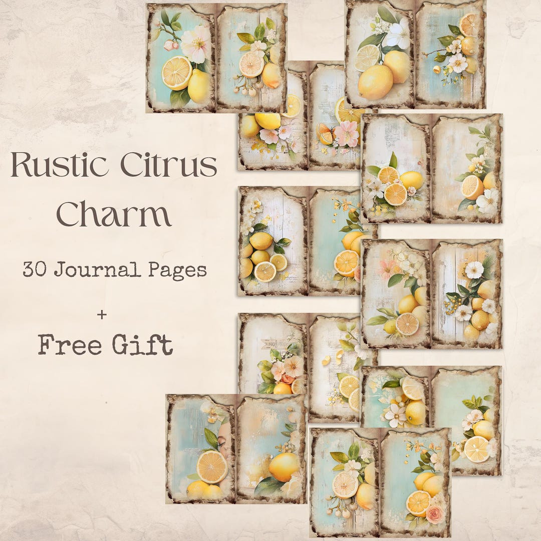 Rustic Citrus Charm Junk Journal Kit, Vintage Lemon Digital Papers ...