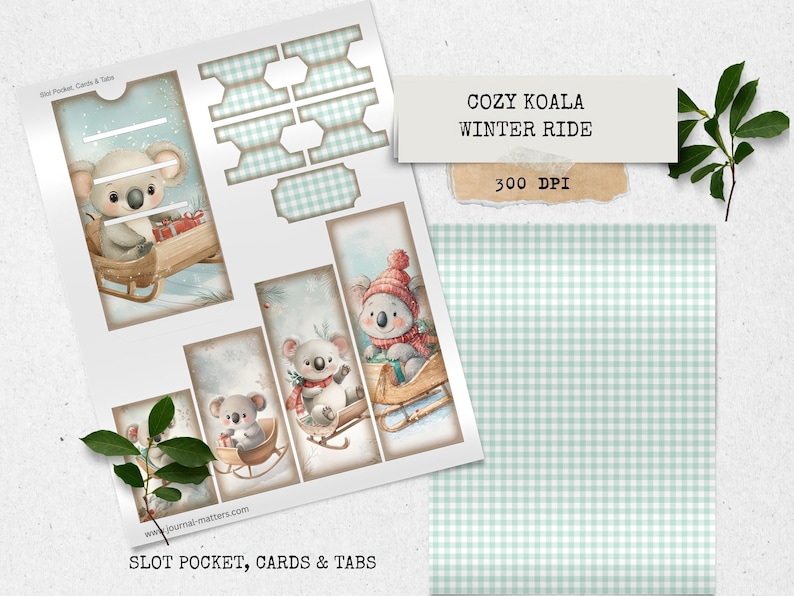 Cozy Koala Winter Ride Junk Journal Kit | Christmas Printable Pockets ...