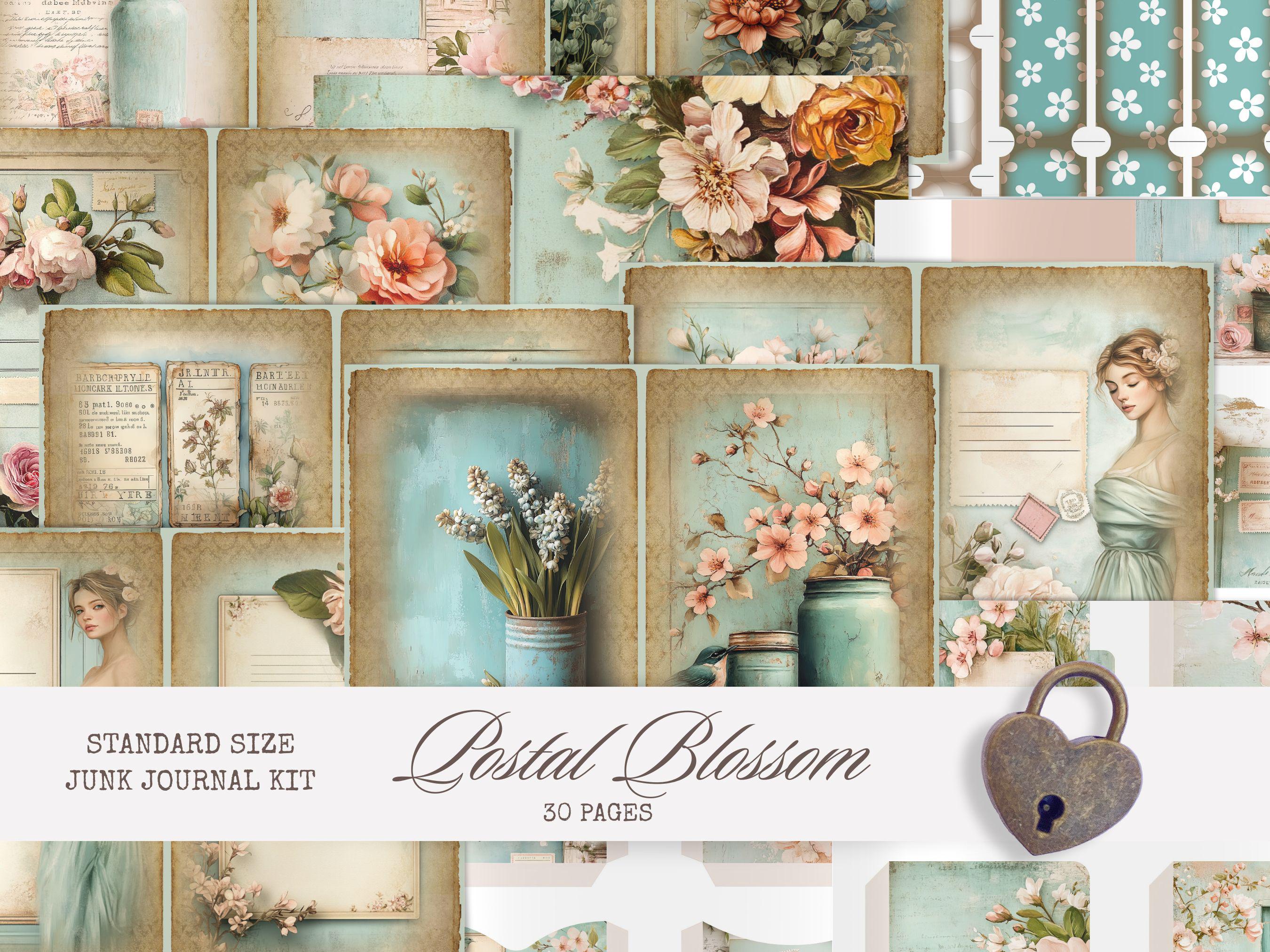 Postal Blossom - Floral Junk Journal Kit, Vintage Ephemera, Botanical ...