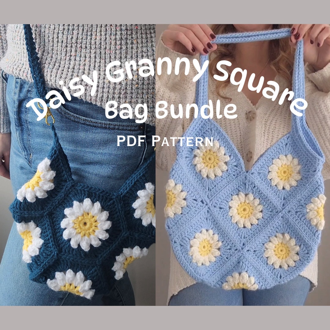 Crochet Bag Patten Bundle / Daisy Granny Square Purse & Tote Bag ...