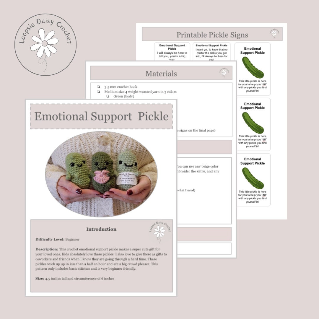 Emotional Support Pickle No Sew Digital Crochet Pattern - Etsy