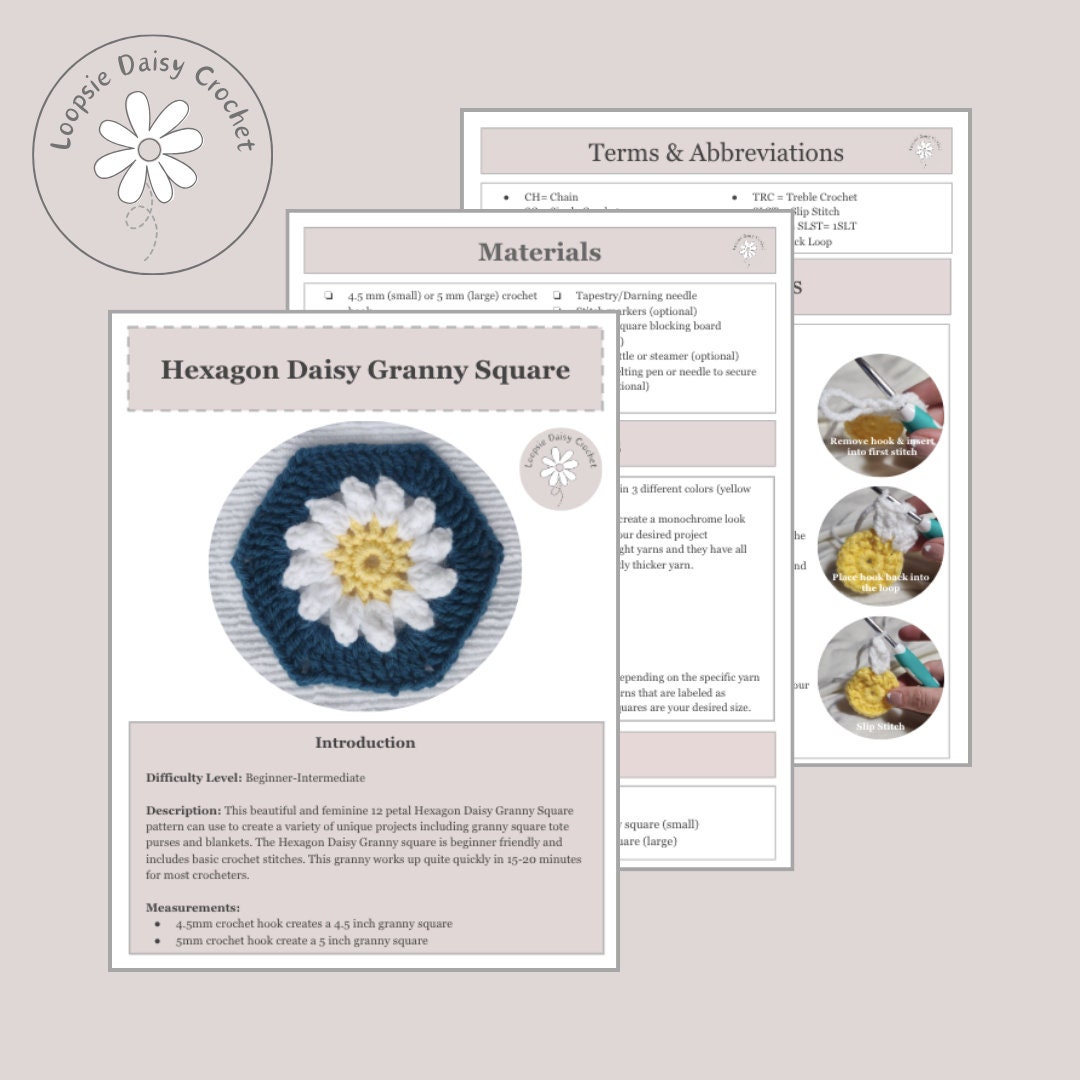 Hexagon Daisy Granny Square Crochet Pattern - Etsy