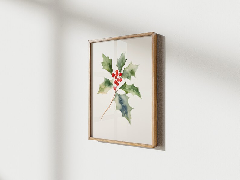 Holly December Birth Flower Watercolor Wall Art Calm Print Simple ...