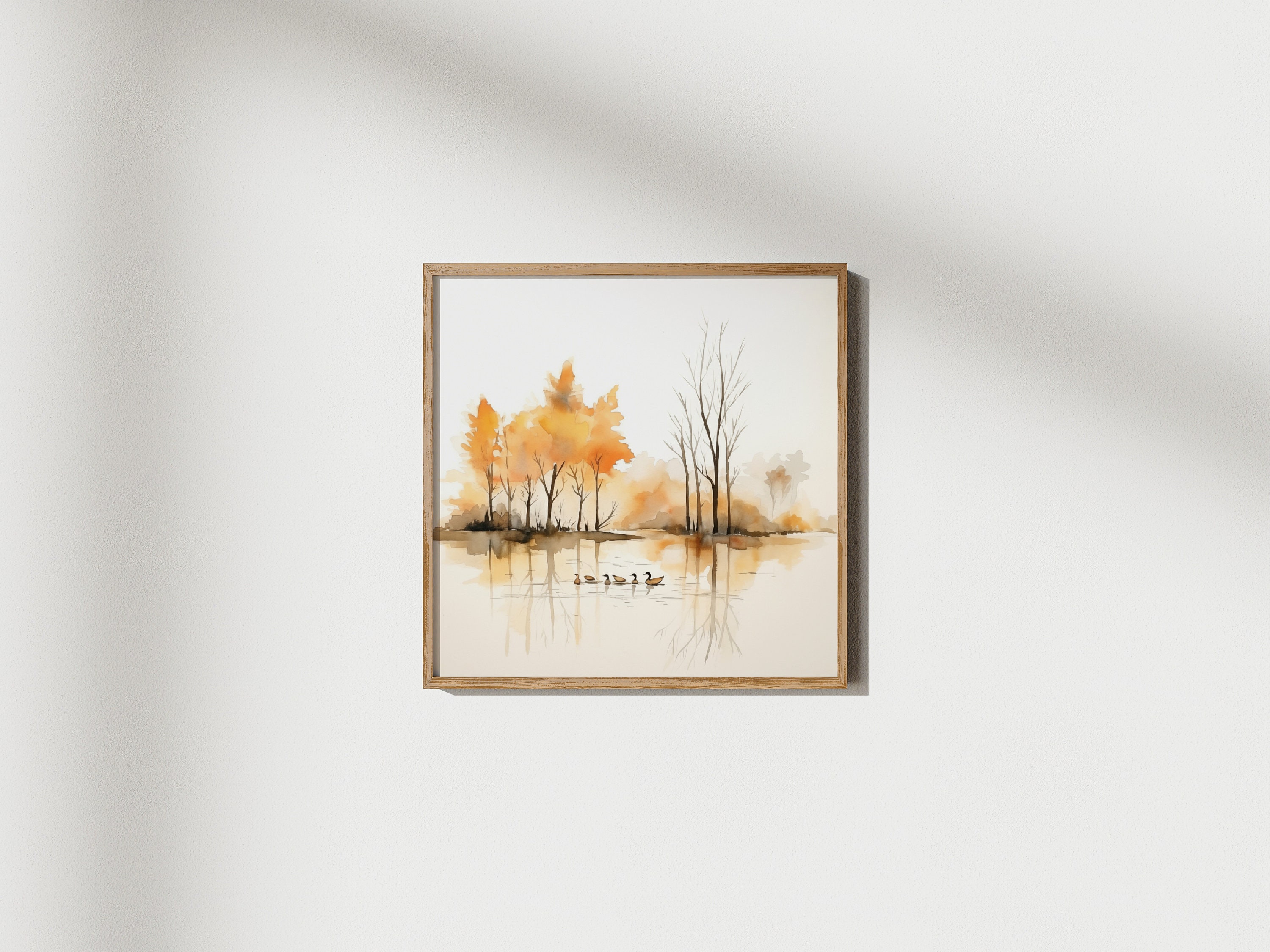 Lake Watercolor Wall Art Calming Fall Nature Landscape Simple Design ...