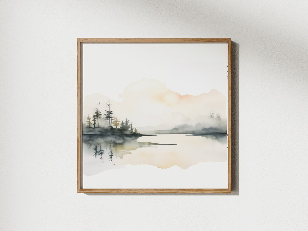 Lake Watercolor Wall Art Calming Nature Landscape Print Simple Design ...